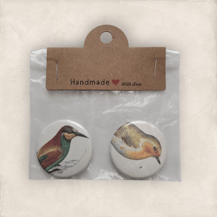 Upcycled Bird Book Badge Set - Folksy