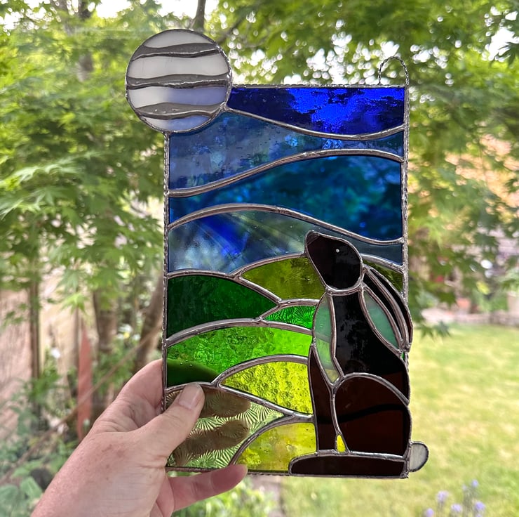 Stained Glass Hare Panel - Moon Gazing Hare - W... - Folksy