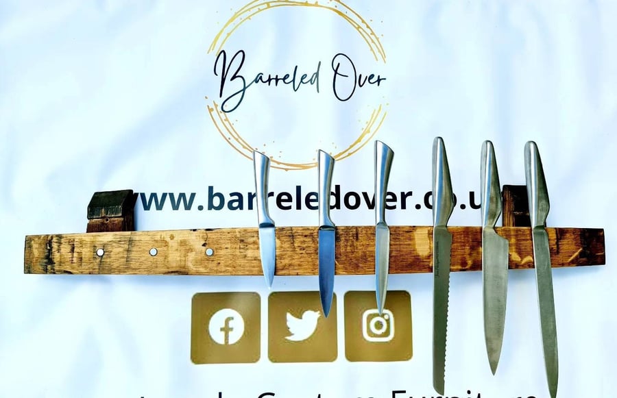 Oak Whisky Barrel Magnetic Knife Rack - Folksy