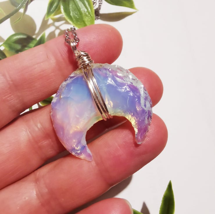 Moon necklace Opalite silver stone pendant, pre... - Folksy