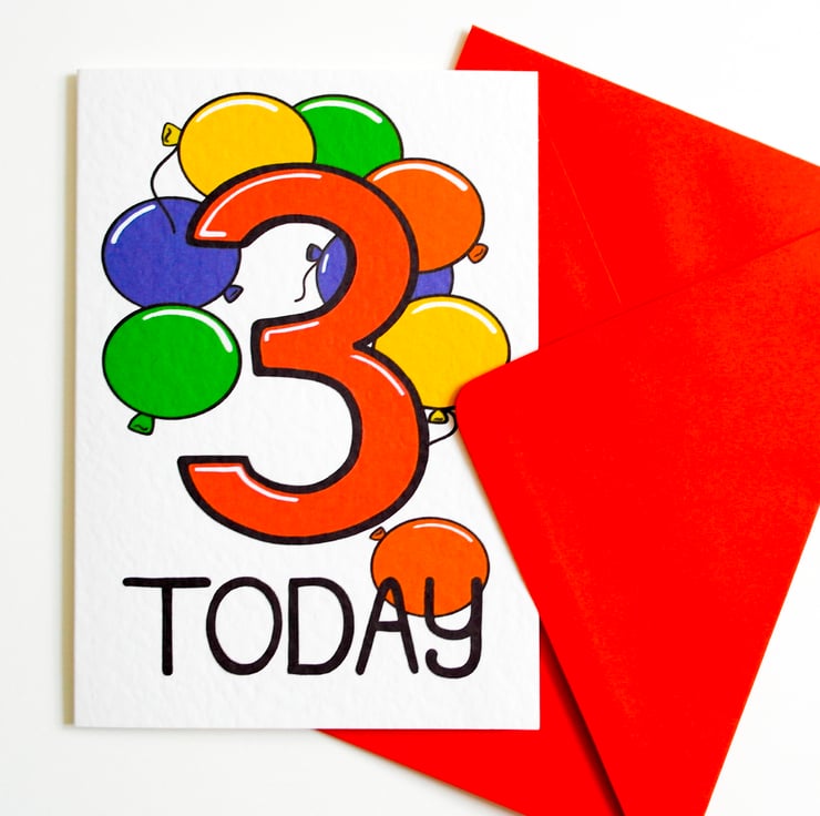 Three 3 Today Birthday Card for Boy or Girl wit... - Folksy