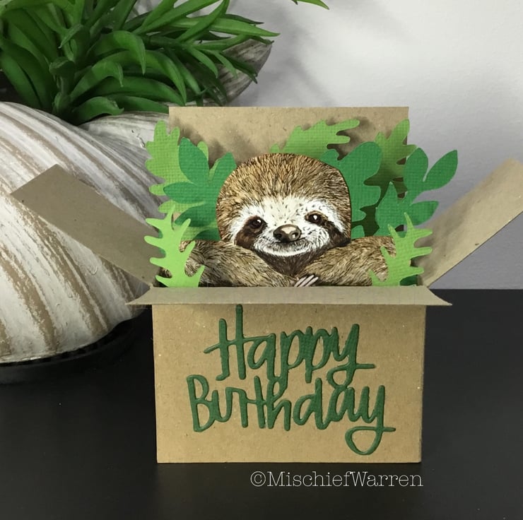 Sloth Birthday Card - 3D box card - Birthday gi... - Folksy