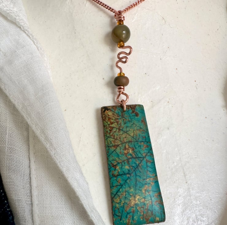 Hand-Printed Leaf Print Mixed Media Pendant - Folksy