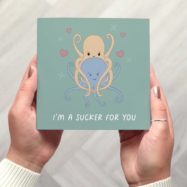 Octopus Valentine's Card, Pun Valentine's Day C... - Folksy