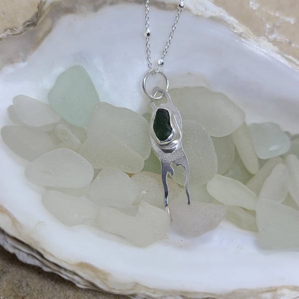 Dark forest green sea glass and silver mermaids... - Folksy