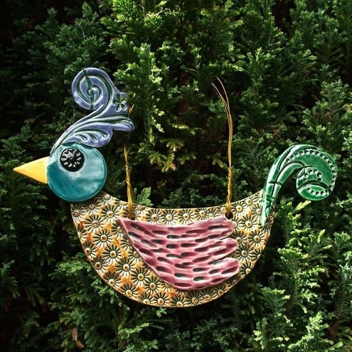 Patterned bird - ceramic decoration - Folksy