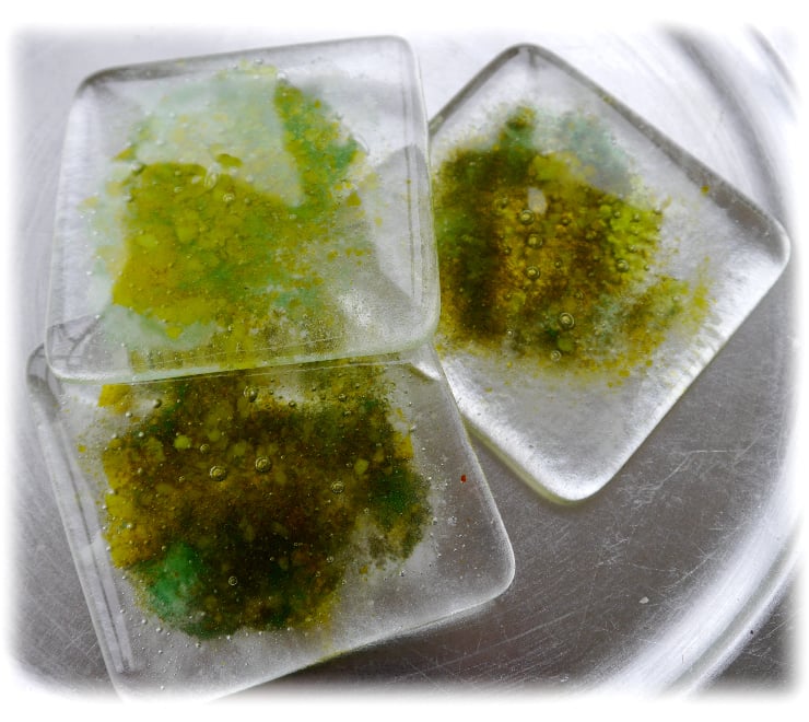 2 Fused Glass Coasters Frit Decorated Turquoise... - Folksy