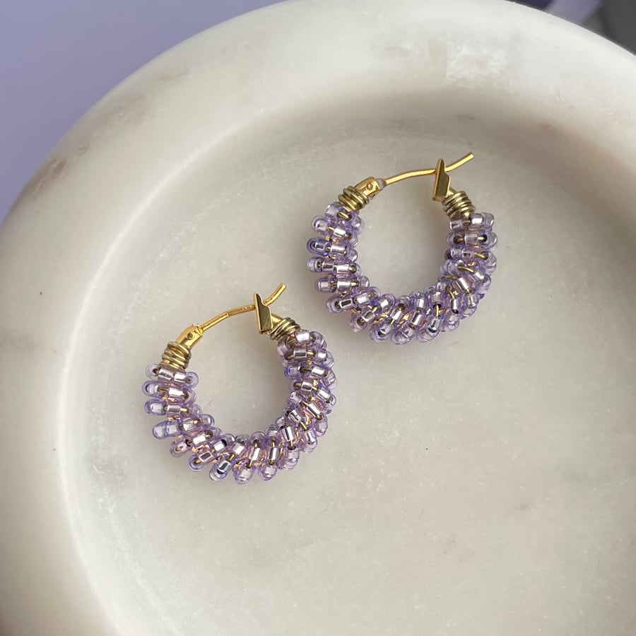 Beaded hoops – lilac, handmade chunky hoop earr... - Folksy