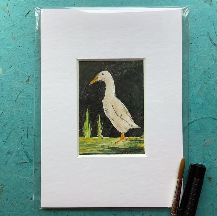 Runner duck - original pen, ink and acrylic. - Folksy