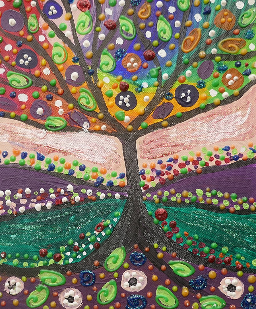 Colourful Quirky Naive Tree acrylic painting ... - Folksy