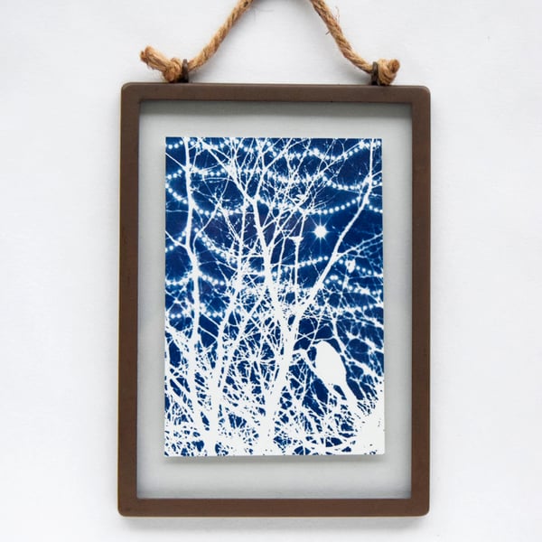 Bird in Winter branches Cyanotype in industrial... - Folksy