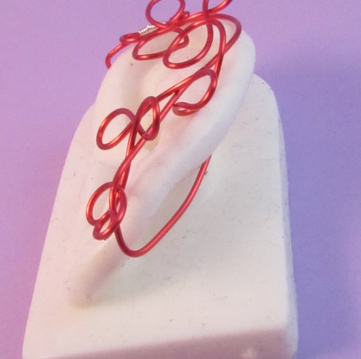 Squiggle Red Wire Ear Cuff, Red Ear Cuff - Folksy