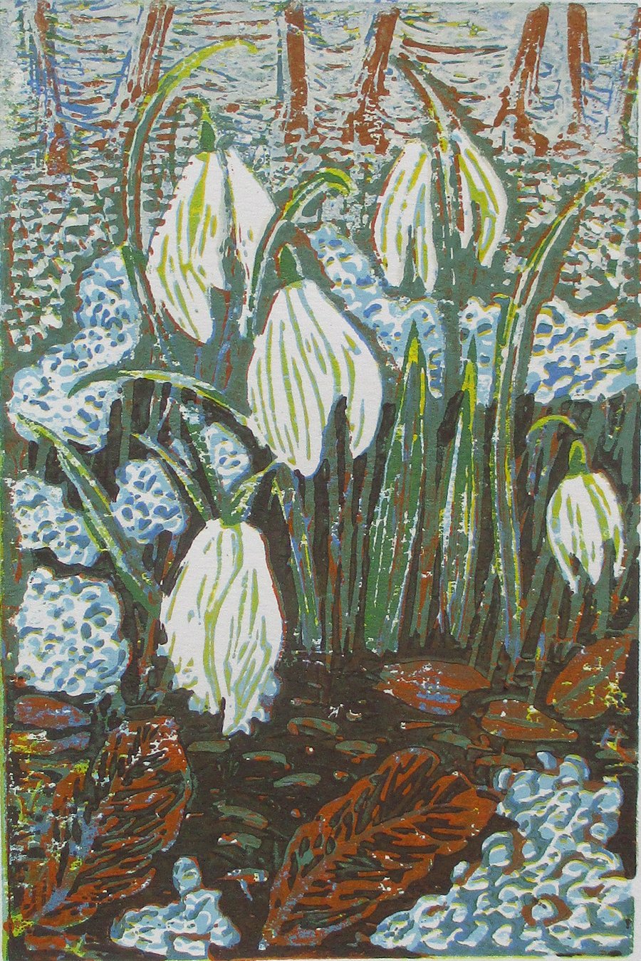 Snowdrops - Original Hand Pressed Linocut Print... - Folksy
