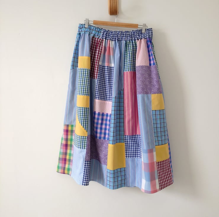 Upcycled Cotton Patchwork Skirt, Elasticated Wa... - Folksy