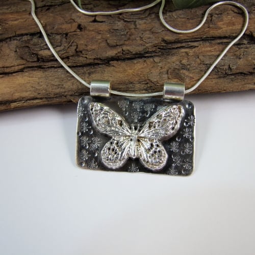 Silver Butterfly Pendant - Folksy