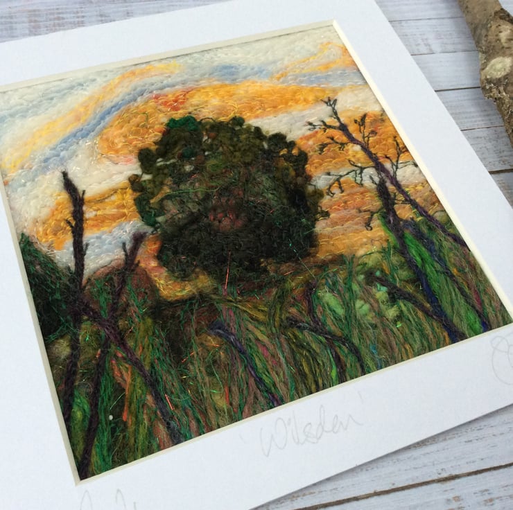 Embroidered needle felted sunset countryside sc... - Folksy