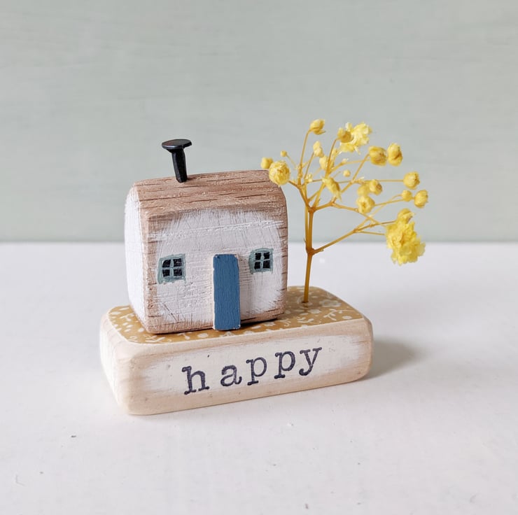 A Little Wooden Handmade House in a Bag with Fl... - Folksy