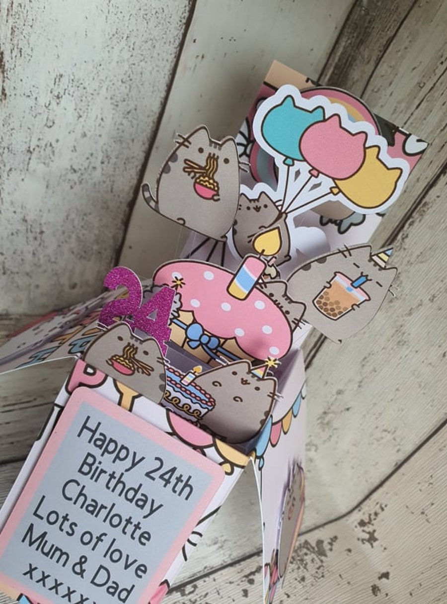 Pusheen Birthday Pop-Up Card - Folksy