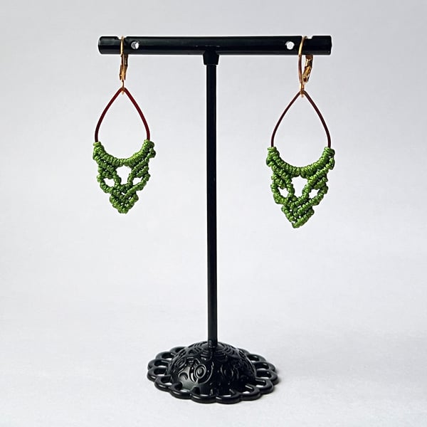 Earrings Macrame Tear Shaped - Grass Green &... - Folksy