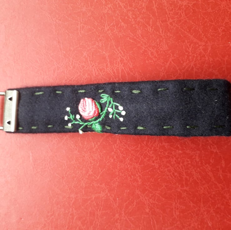 Loop keychain hand embroidered with beautiful r... - Folksy