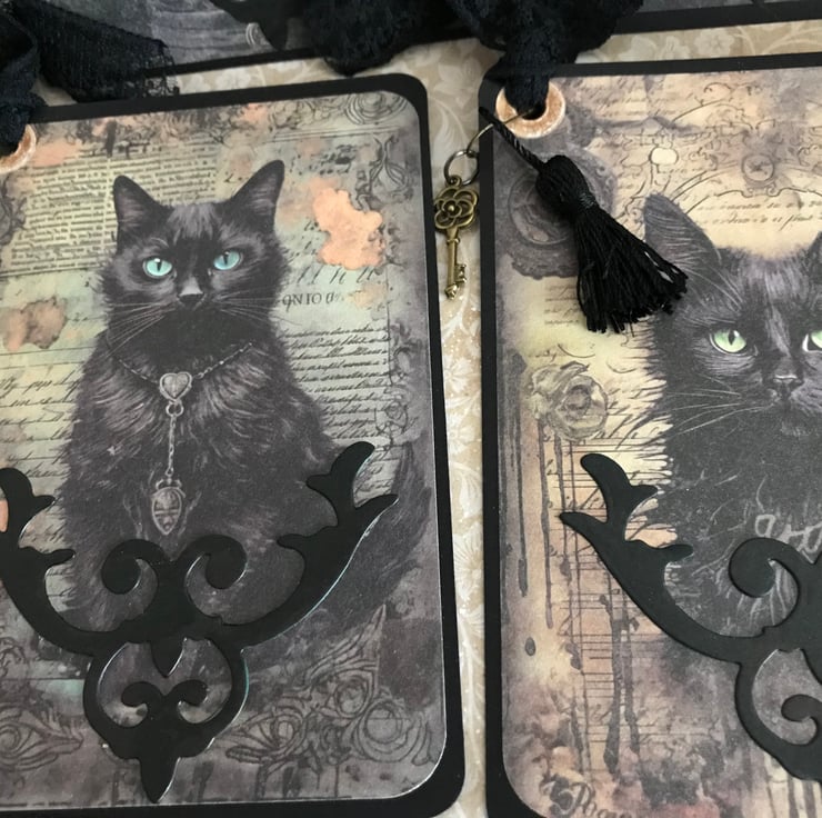 Set 6 Journal Tags Gothic style Cats Dark Acade... - Folksy