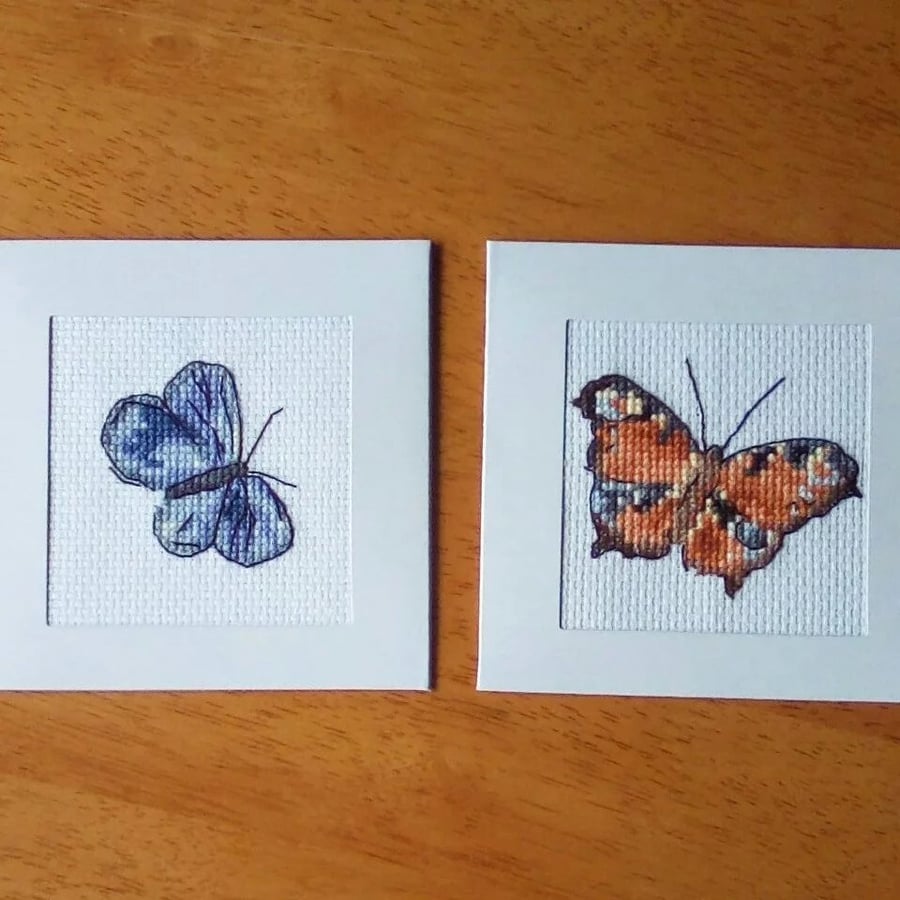Two cross stitched Butterfly cards - Folksy