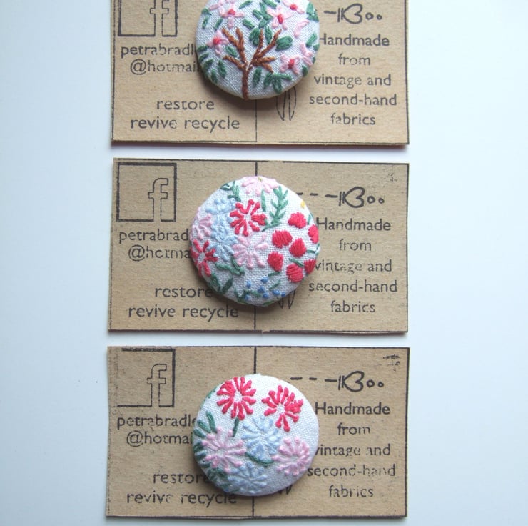 Three extra large covered buttons with floral v... - Folksy