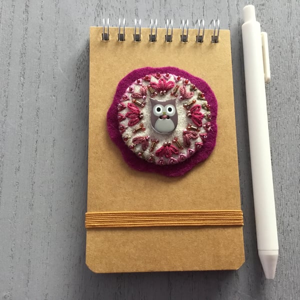 Hand Embroidered Owl Notebook and Pen Set - Folksy