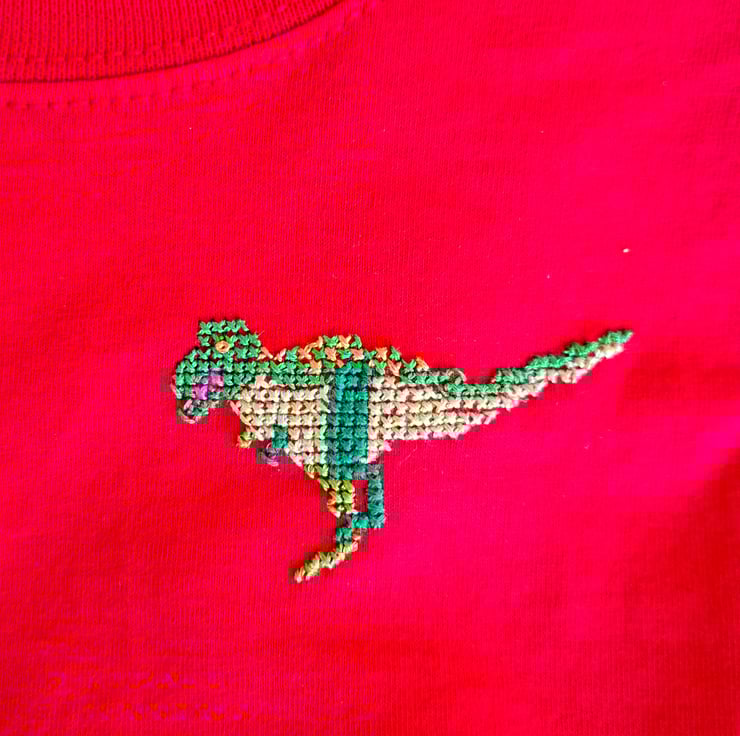 Dinosaur T-shirt, age 2-3 years, hand embroidered - Folksy