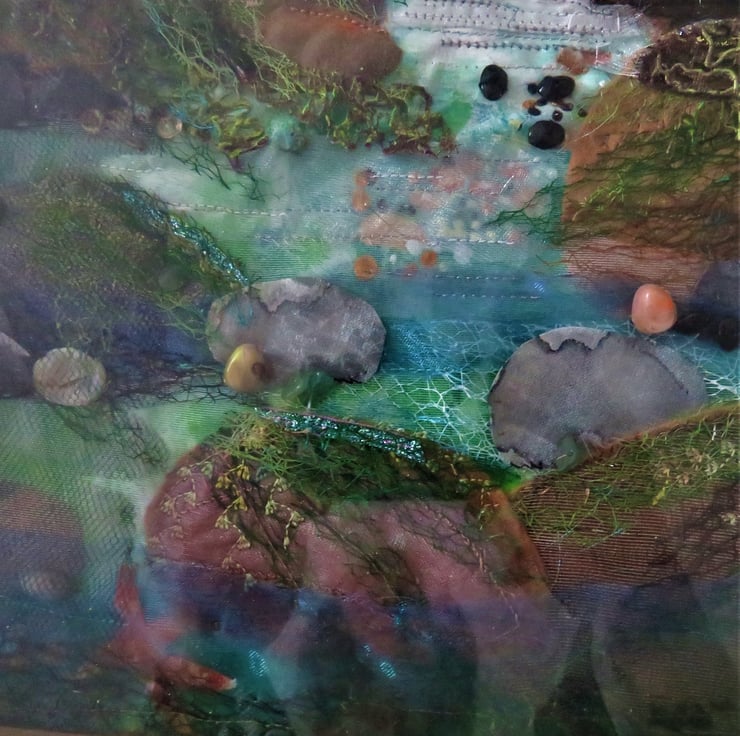 Textile artwork-rock pool-framed picture-coasta... - Folksy