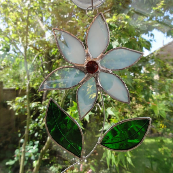 Stained Glass Flower Suncatcher - White - Folksy