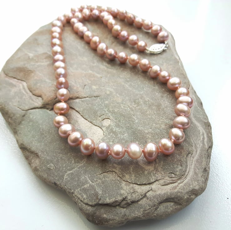 Pearl Necklace, Pale Pink, with Sterling Silver... - Folksy