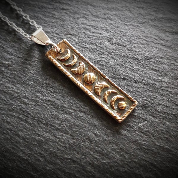 Moon Phases Charm Necklace, Fine silver oxidized - Folksy
