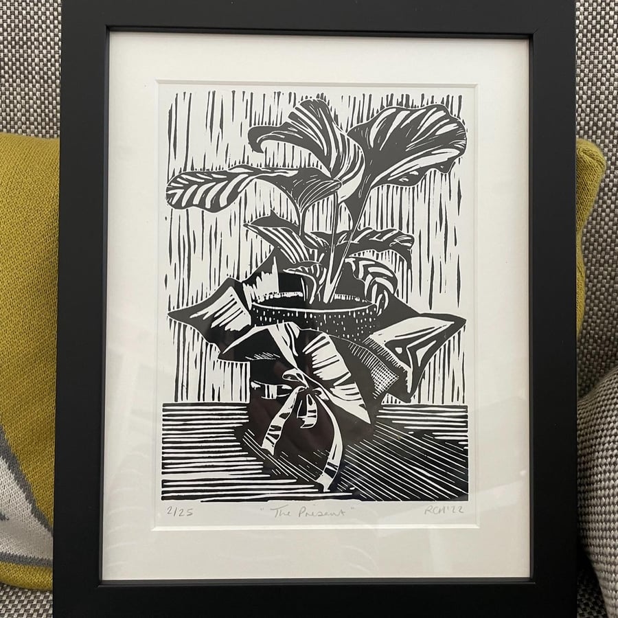 The Gift - original linocut print - Folksy