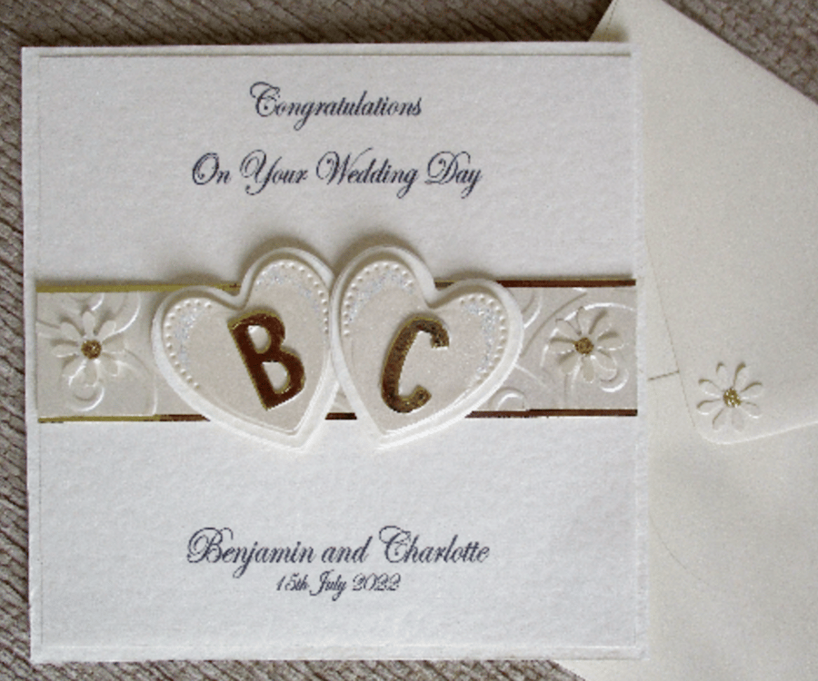 Personalised Hearts Wedding Card - Initials - I... - Folksy