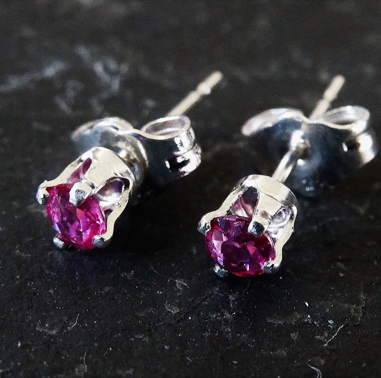 Ruby studs set in sterling silver - Folksy