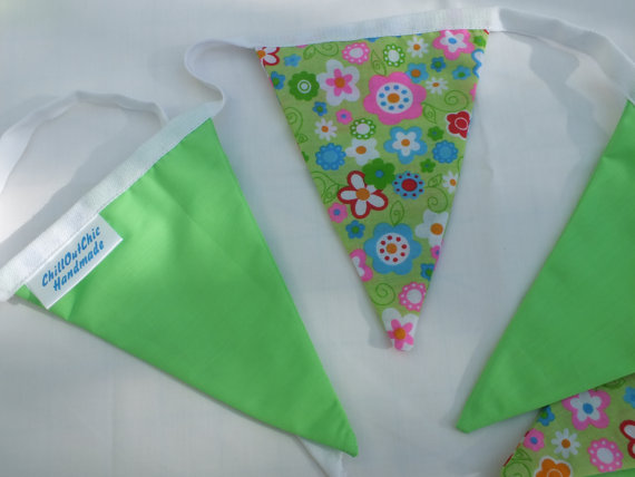 Lime Green Bunting Flower Retro Style - Folksy