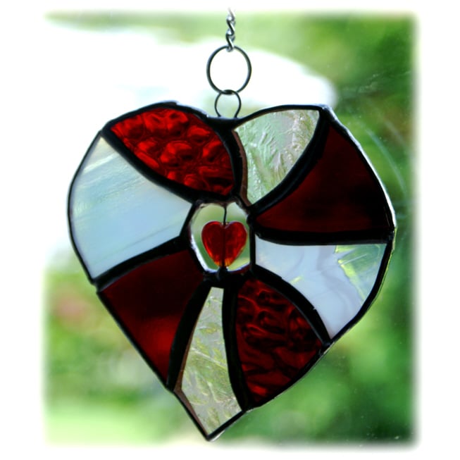 Heart Suncatcher Stained Glass Red and white Va... - Folksy