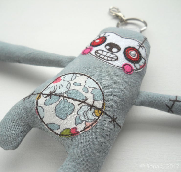 freehand embroidered zombie sloth bag charm key... - Folksy