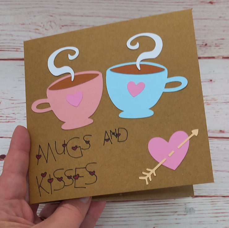 Love Card, Mugs and Kisses Handmade Anniversary... - Folksy