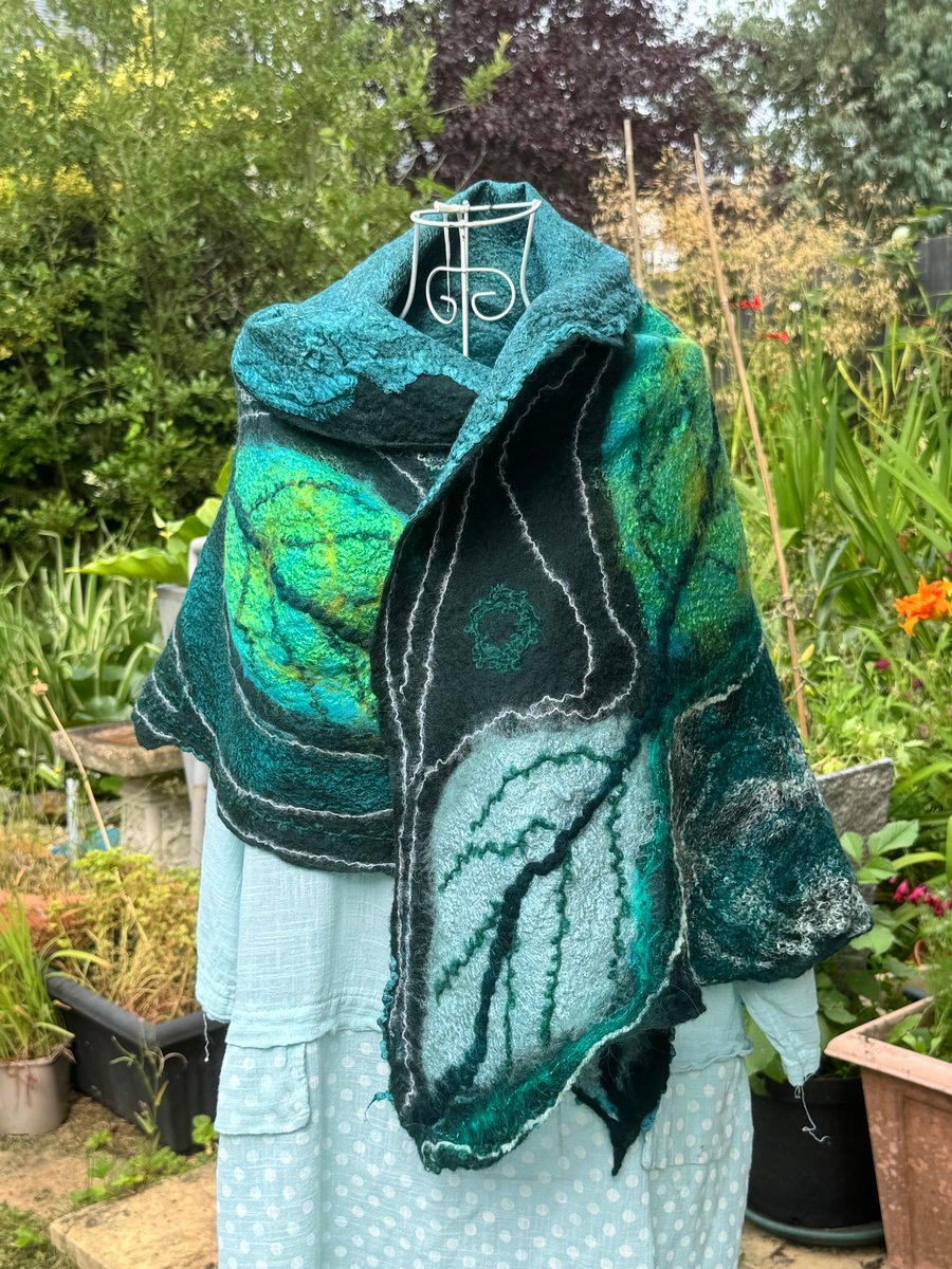 Beautiful Handmade Felted Shawl with Leaf Design - Folksy