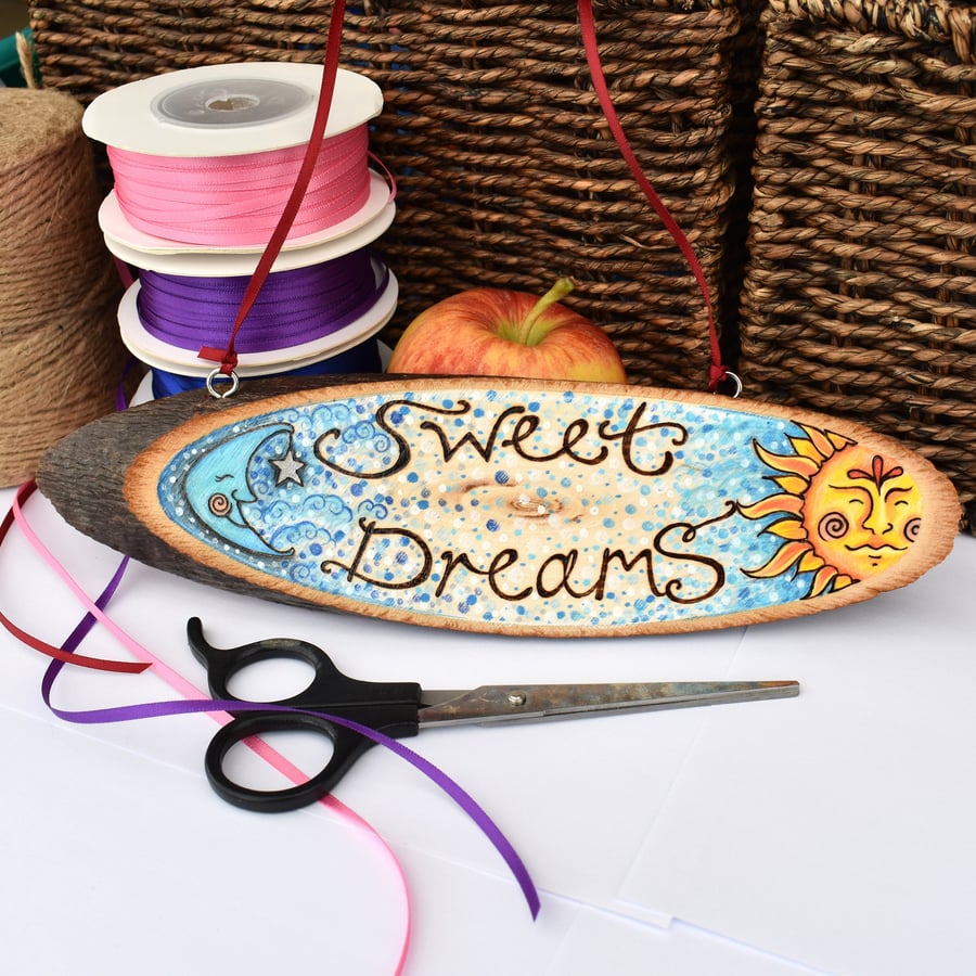 Pyrography plaque. Sweet dreams. Sun and moon d... - Folksy