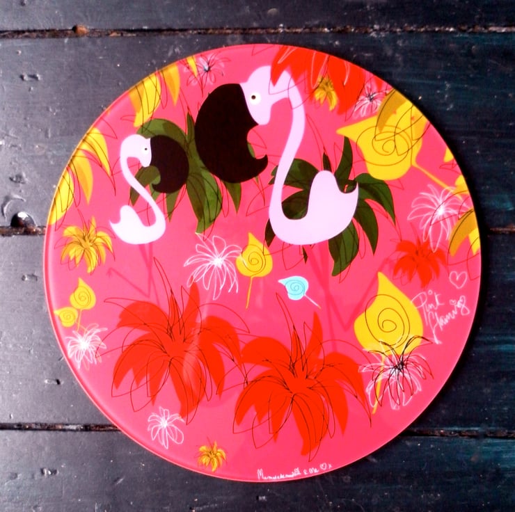 PINK FLAMINGO 30cm TOUGHENED GLASS WORKTOP SAVER - Folksy