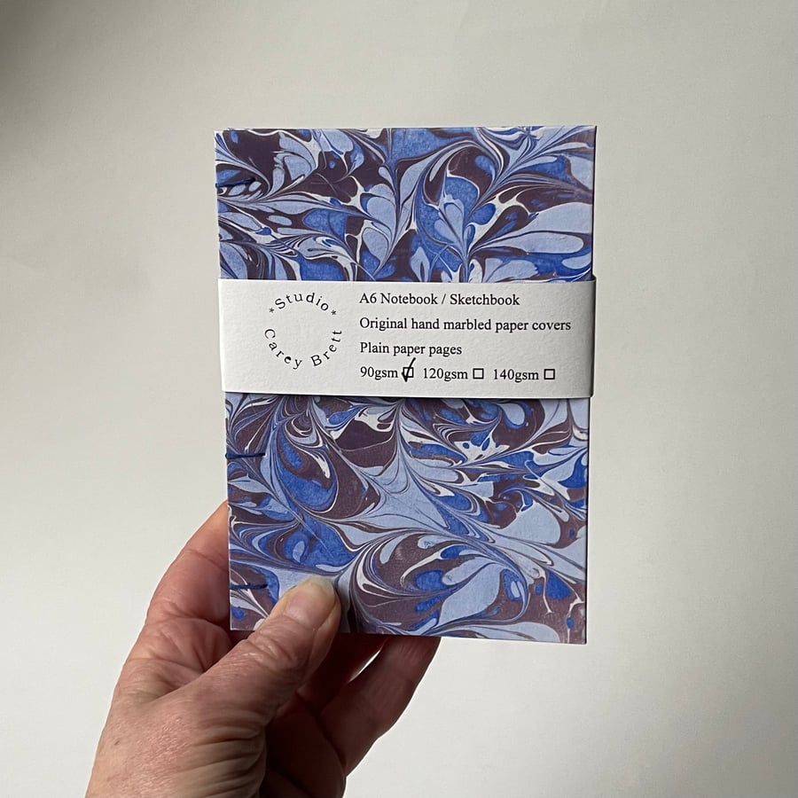 A6 Notebook, Hand Marbled, Plain Paper Pages, J... - Folksy