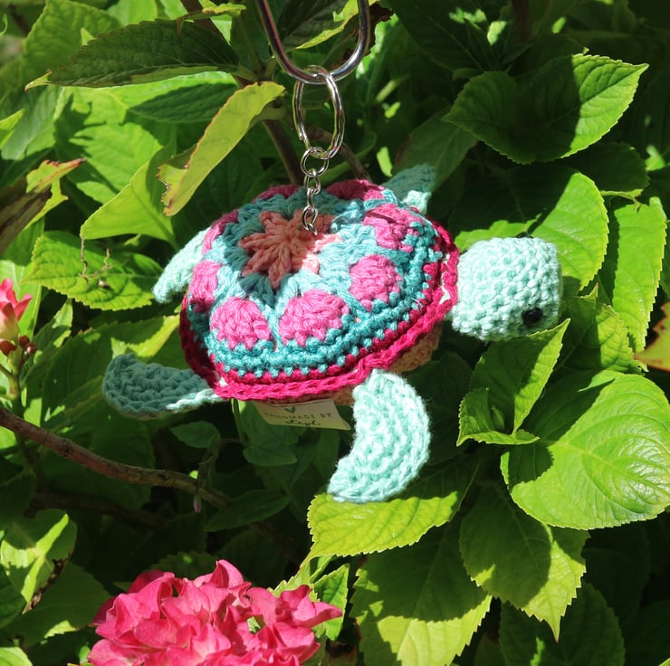 Handmade Turtle Crochet Keyring - Teals & P... - Folksy