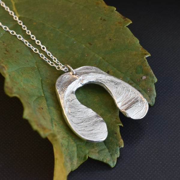 Handmade silver sycamore seed, samara pendant - Folksy