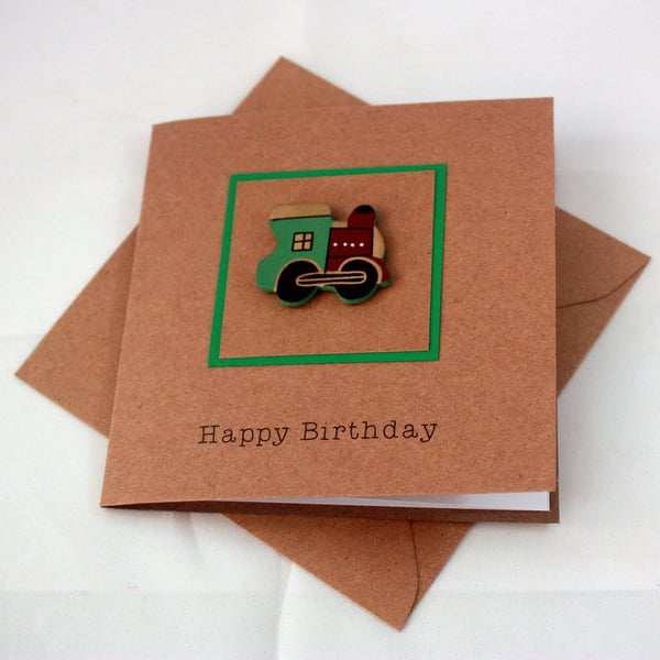 Handmade birthday card - little green train - Folksy