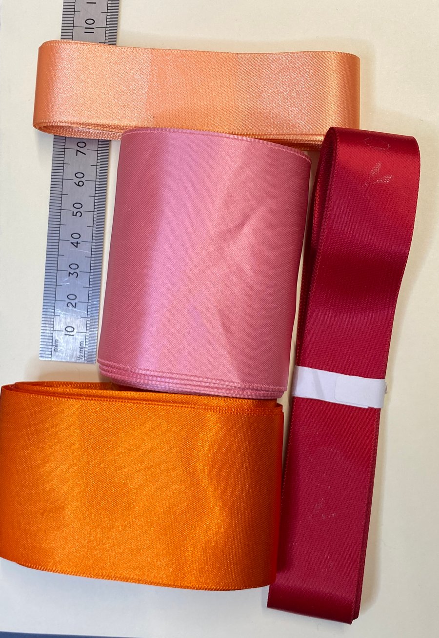 8m of pink peach red orange satin ribbon - card... - Folksy