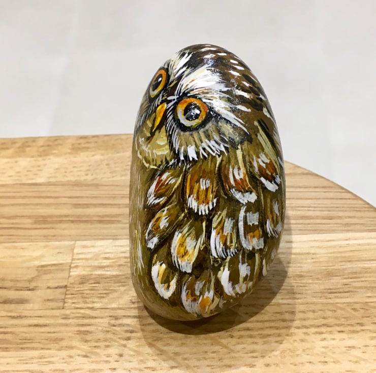 Owl hand painted pebble garden rock pet wildlif... - Folksy