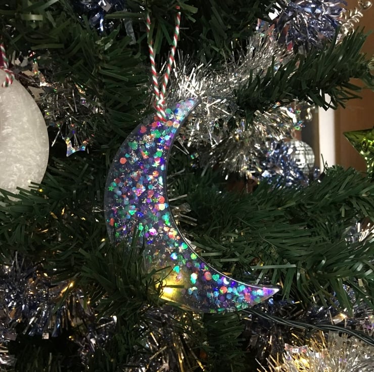 Crescent dark sparkly moon large hanging Christ... - Folksy